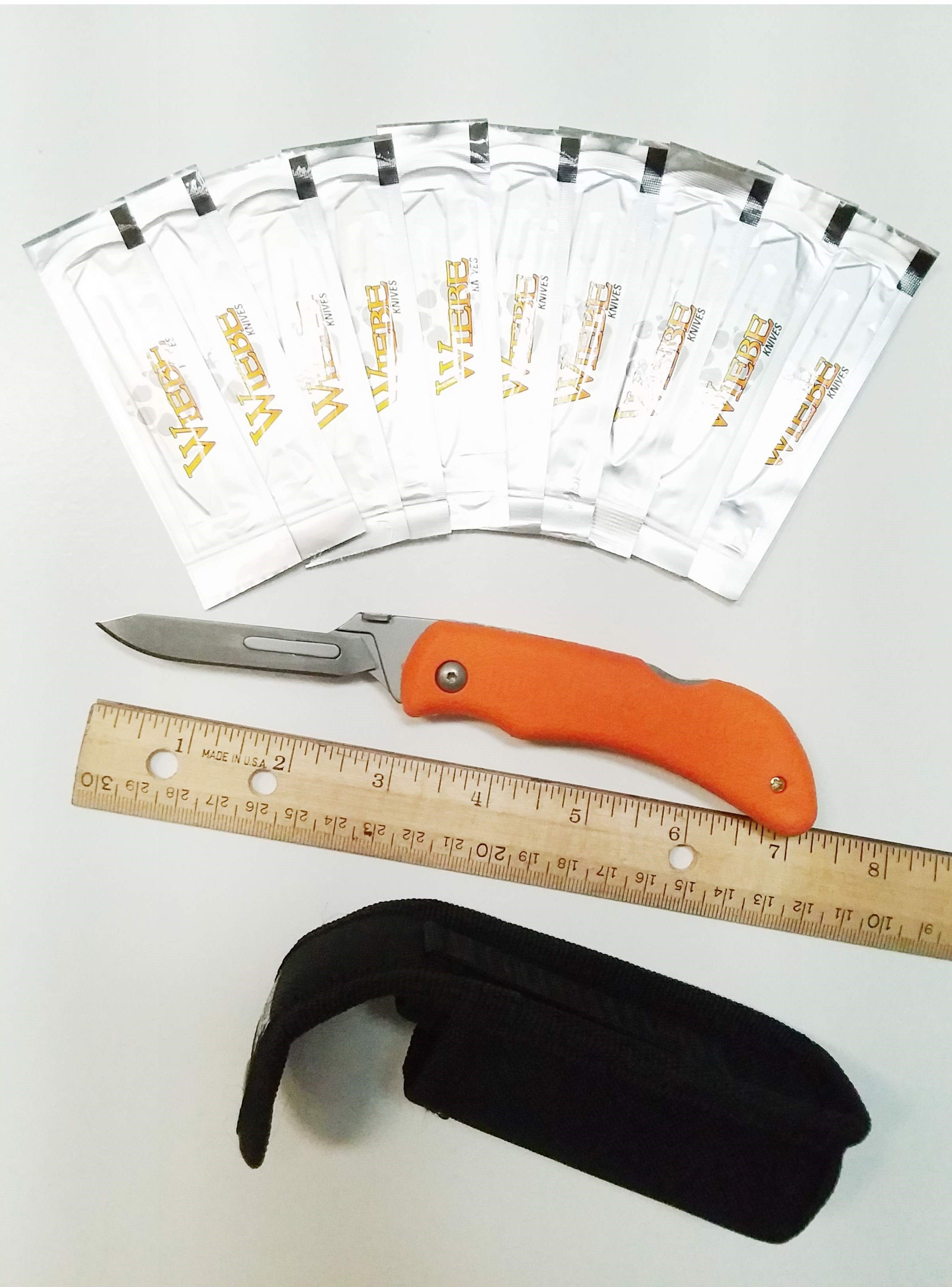 Hunter's Choice Replaceable Blade Folding Knife, w/ 10 Wiebe Wicked Sh ...